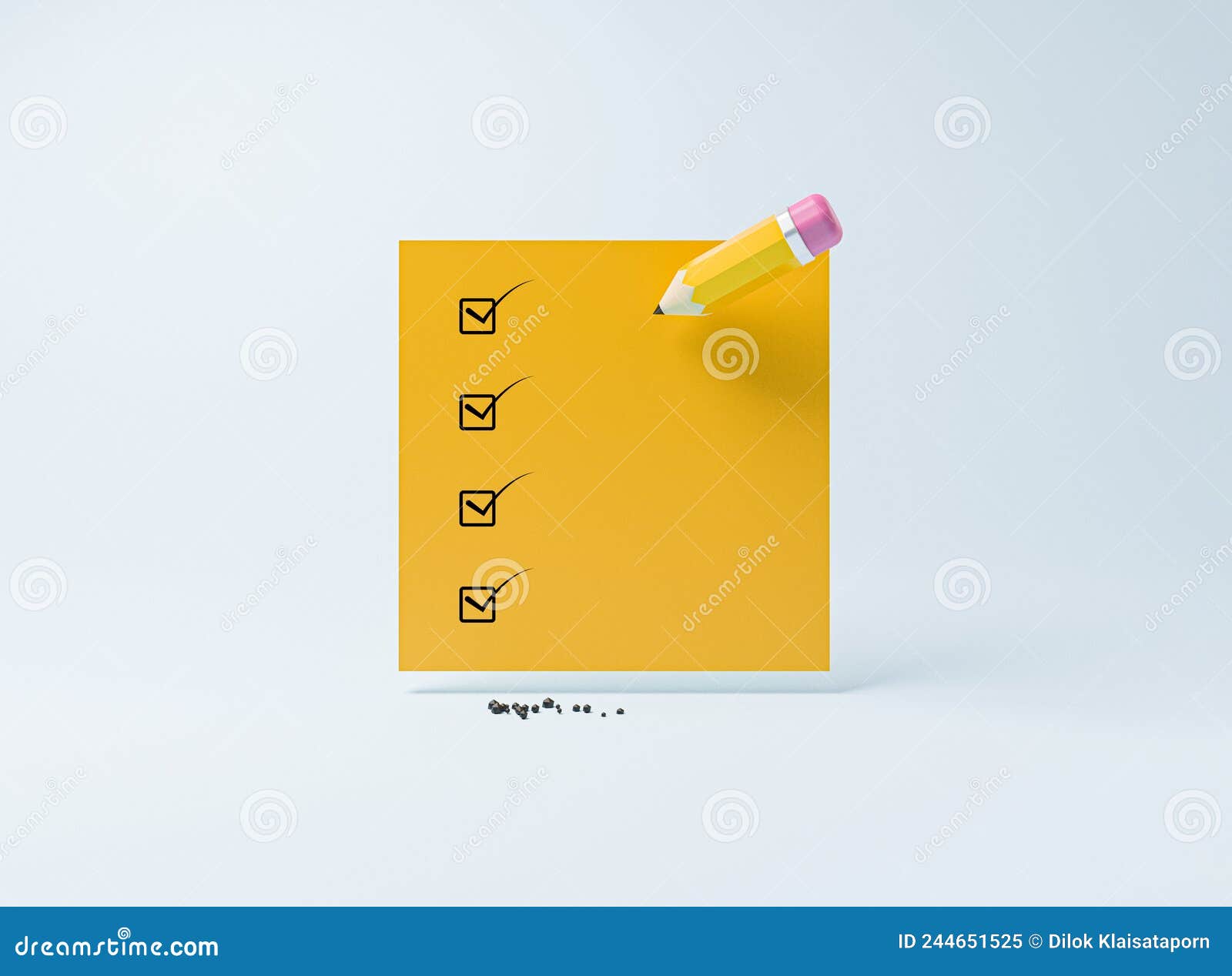 Yellow Pencil Write Correct or Tick Mark on Check Box of Paper for ...