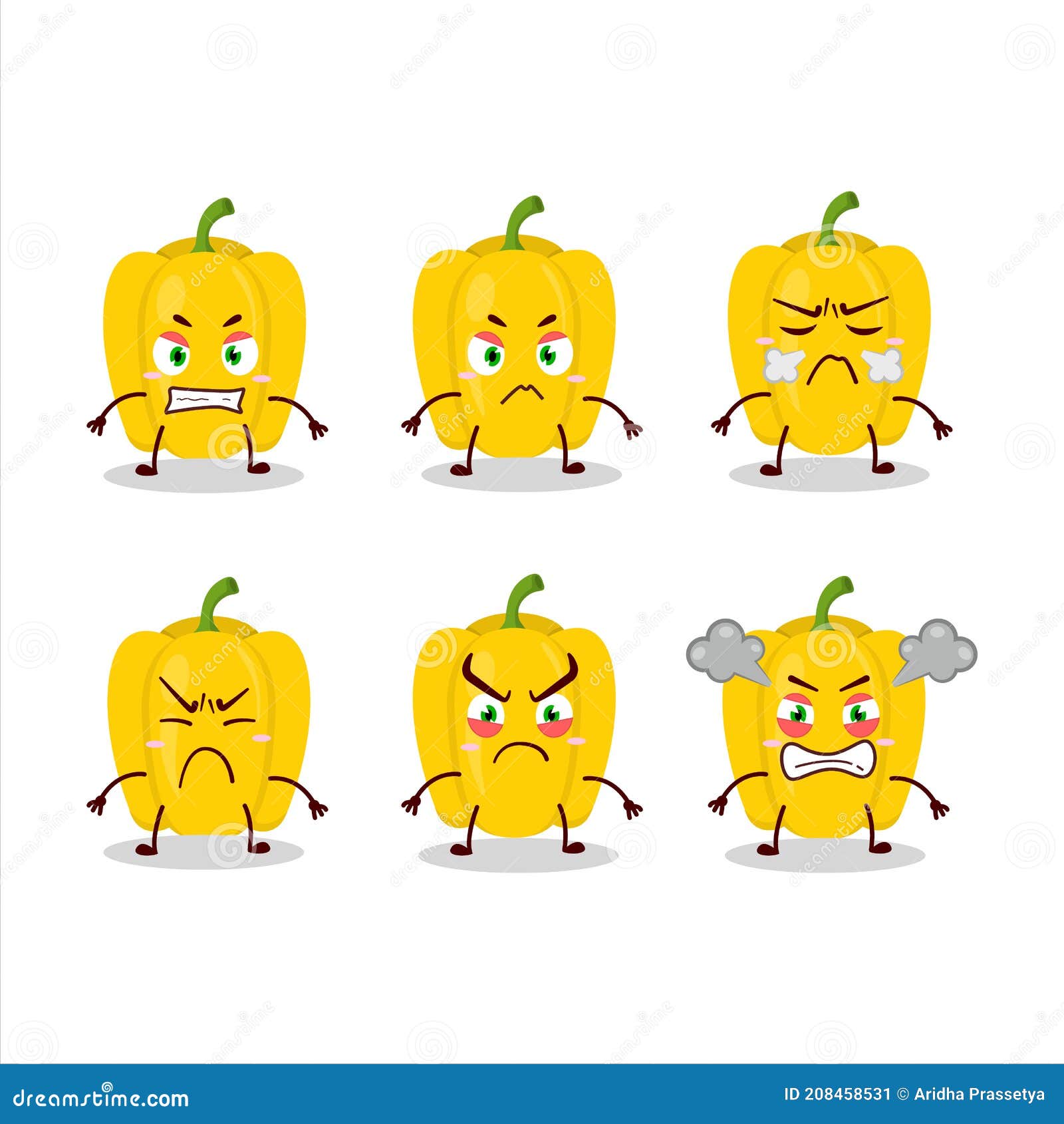 Yellow Pepper Cartoon Character with Various Angry Expressions Stock ...