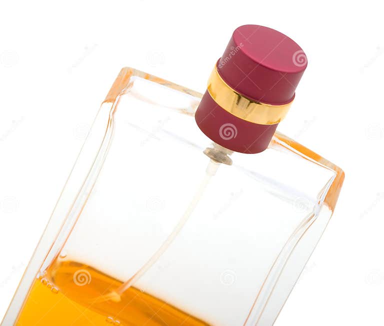 Yellow Perfume Bottle Isolated on White Stock Photo - Image of single ...