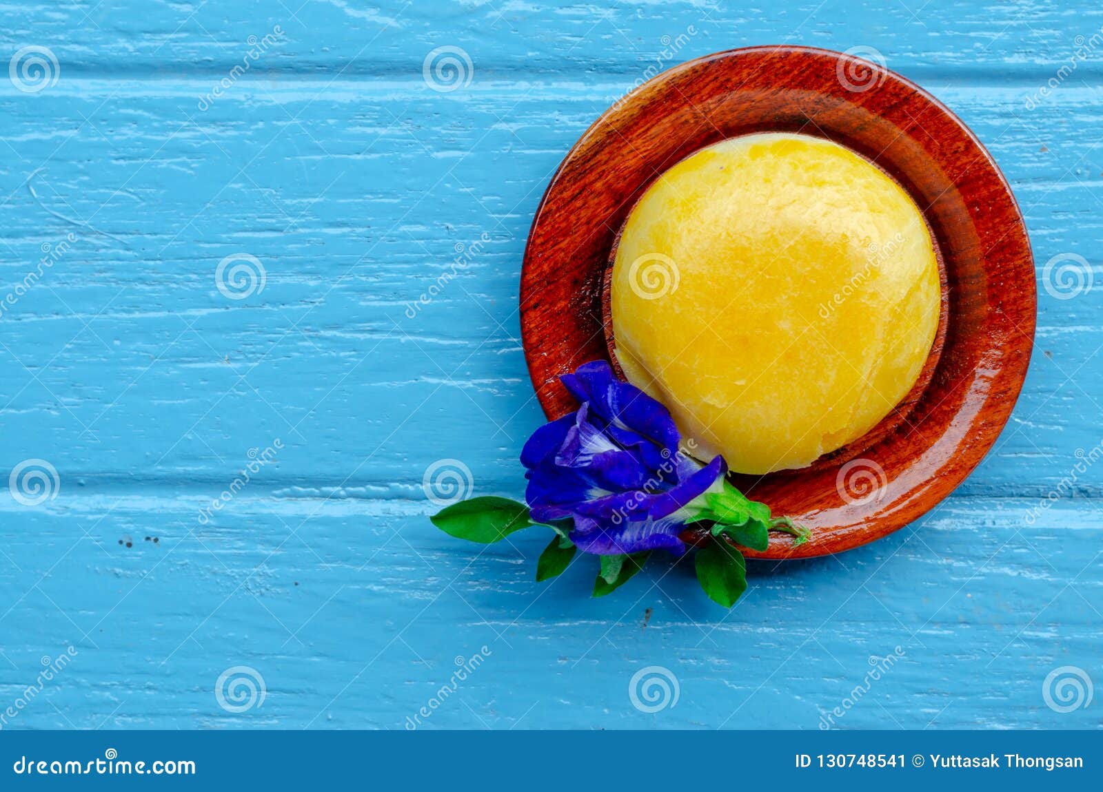 Yellow Pie on Blue Background,top View ,break Time,empty Space. Stock ...