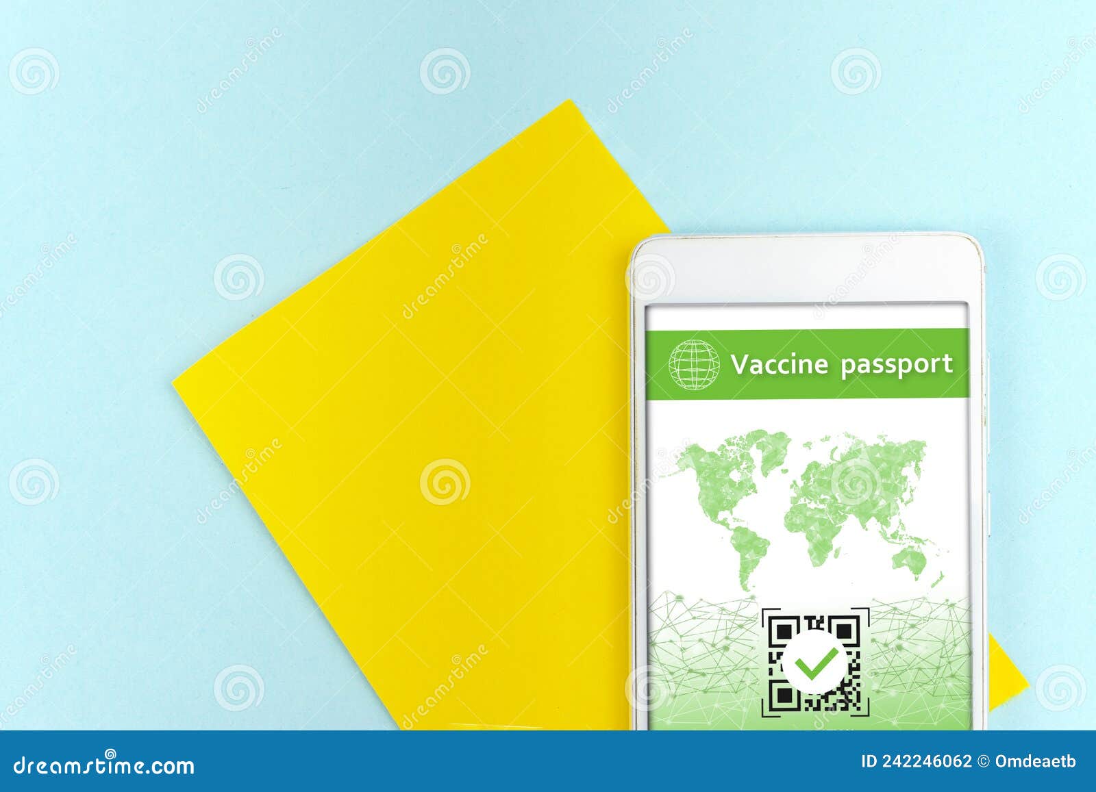 Yellow a Piece of Paper and Smartphone with a Valid QR Code on Blue ...