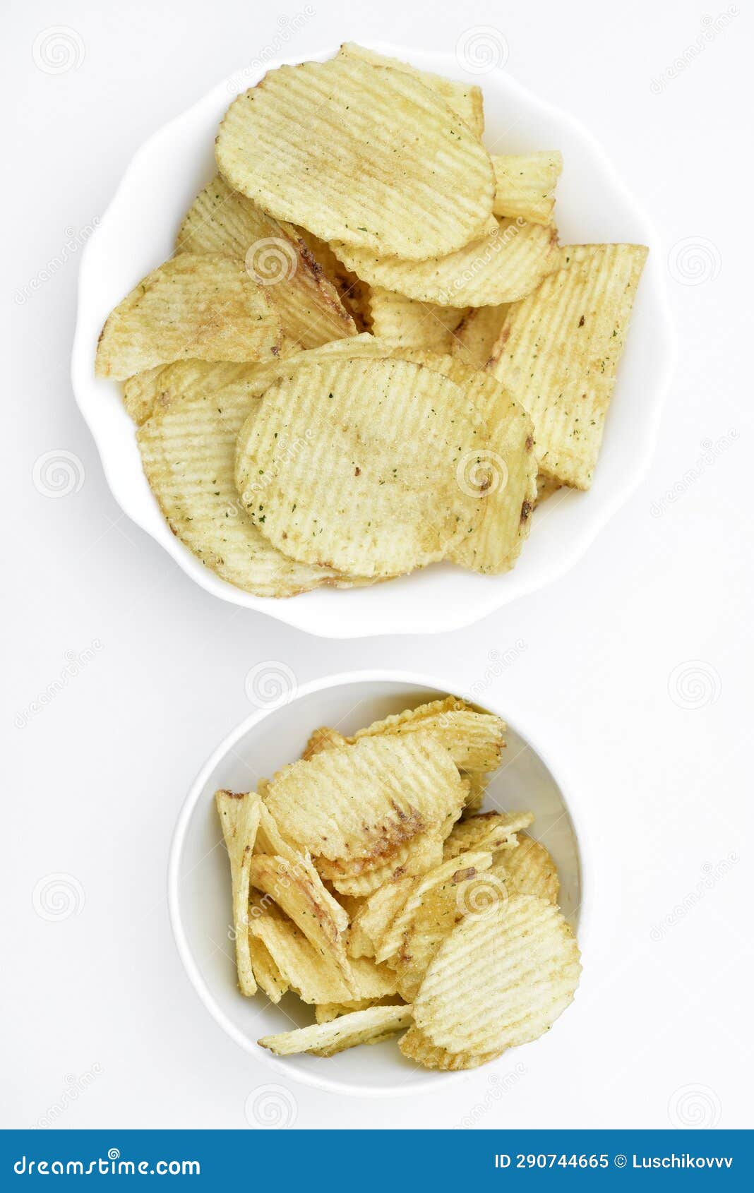 Yellow Pieces of Fried Potatoes in a Plate. Salted Chips on a White ...