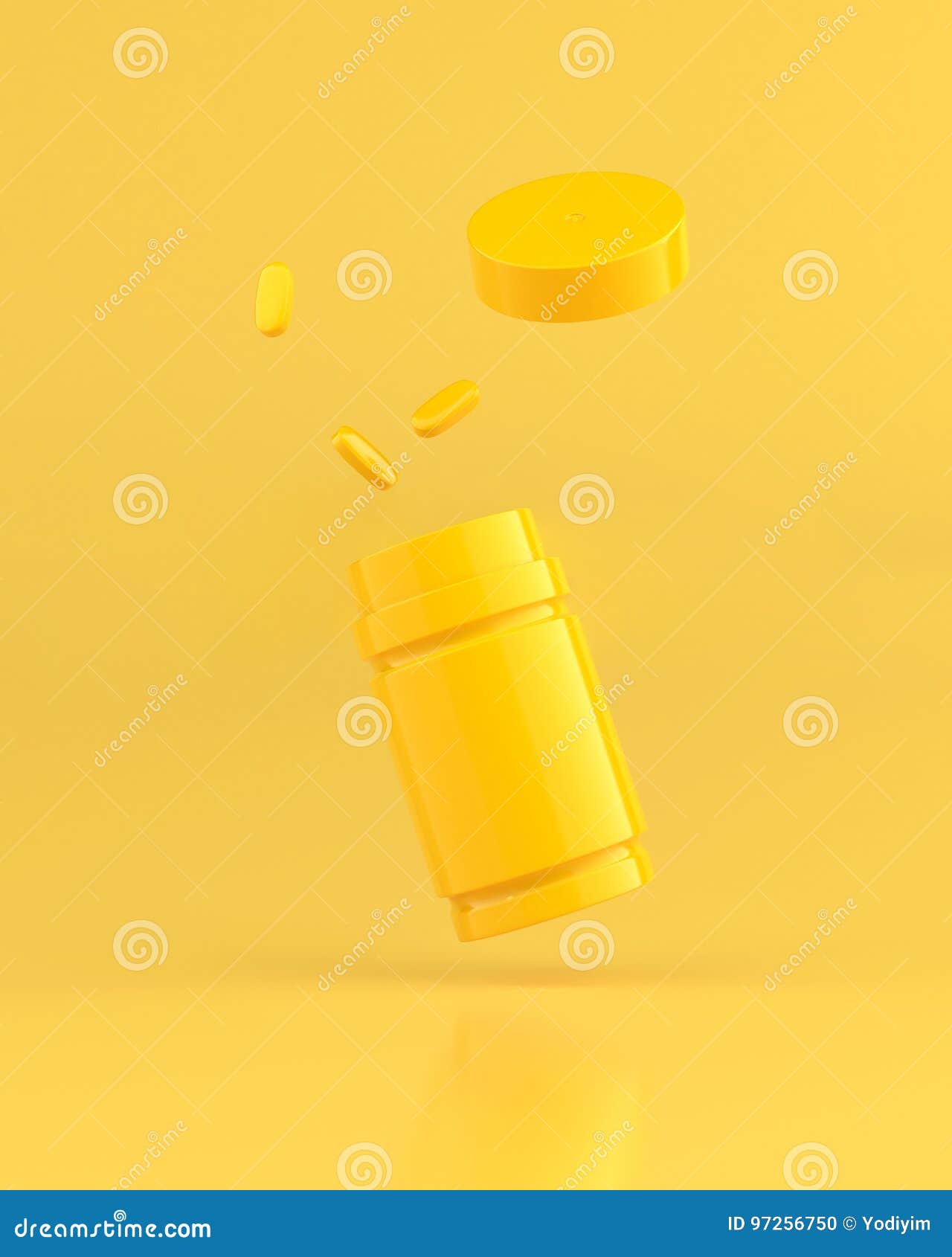 Yellow Pill and Bottle on Bright Yellow Background. Stock Illustration ...