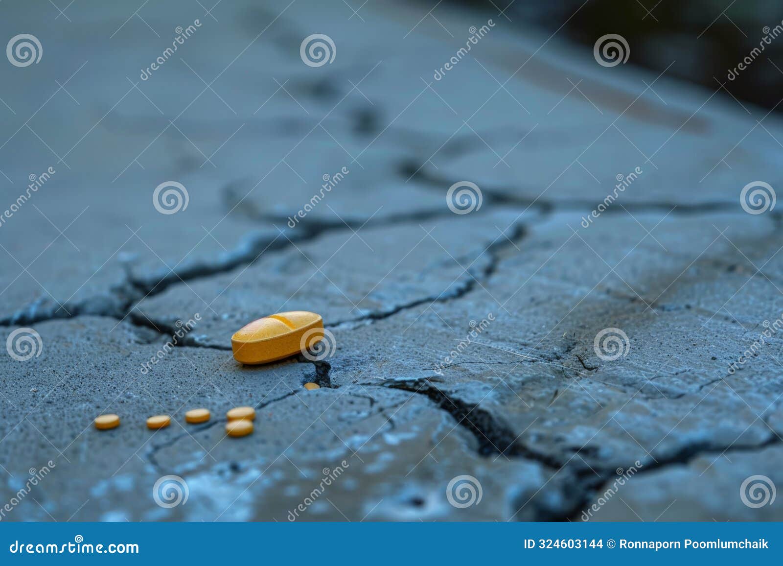 A Yellow Pill is Laying on a Cracked Concrete Surface Stock ...