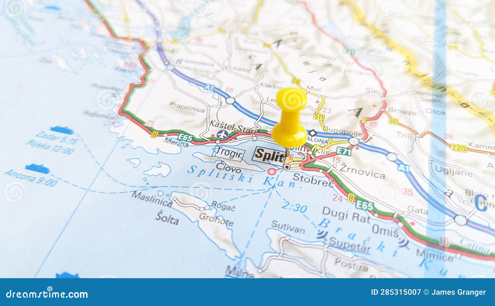 A Yellow Pin Stuck in Split on a Map of Croatia Stock Image - Image of ...