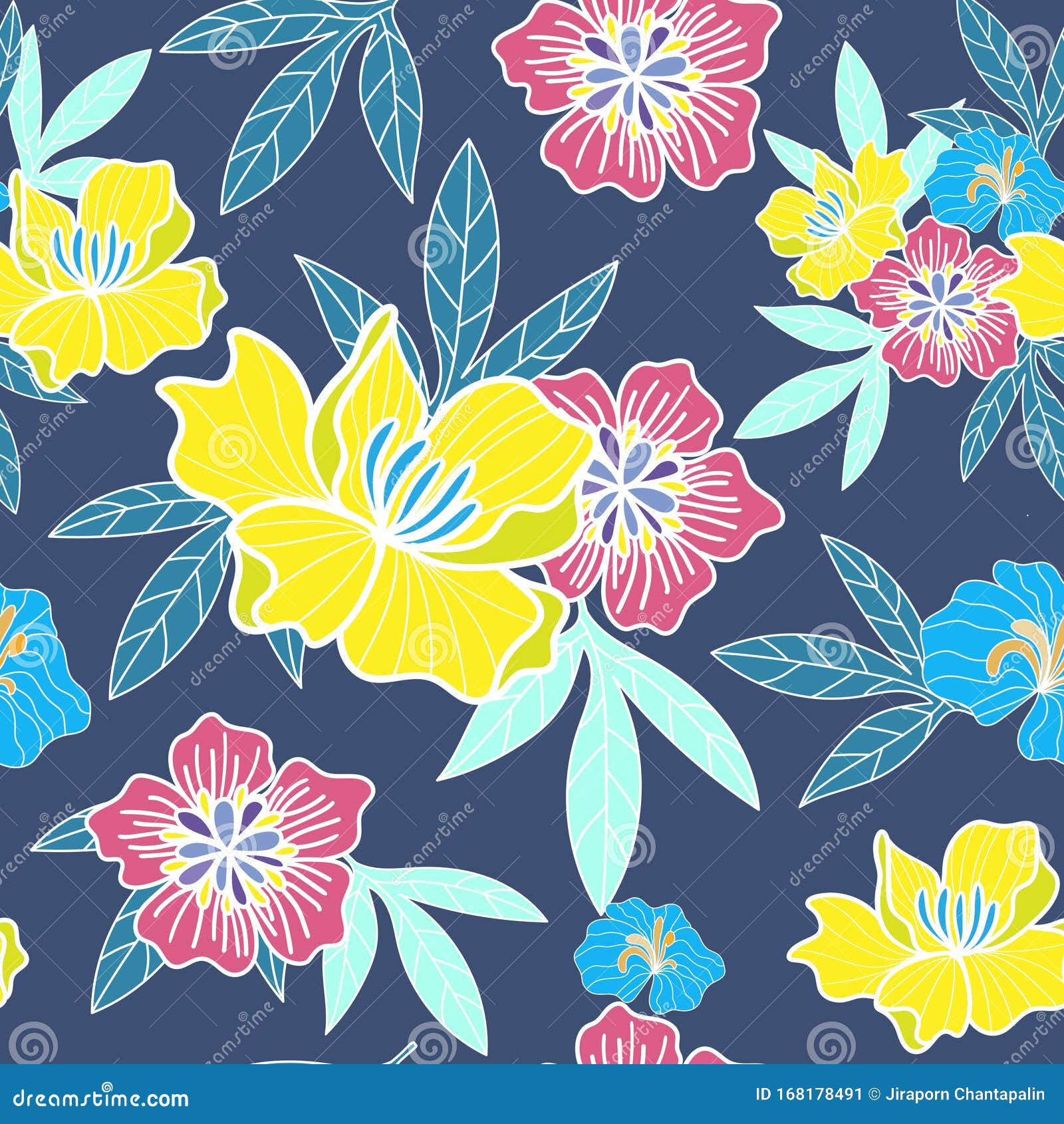 Yellow,pink and Blue Flower Seamless Pattern Stock Vector ...