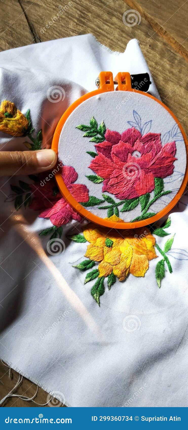 Yellow and Pink Floral Embroidery Art Stock Photo - Image of brow ...