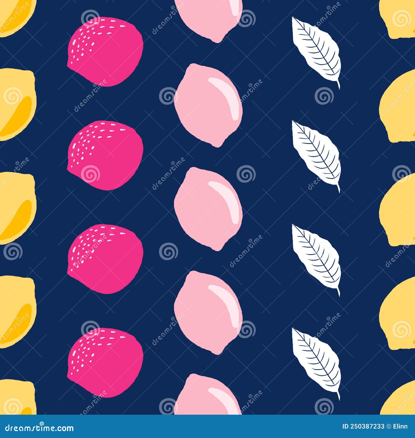 Yellow and Pink Lemons Seamless Vector Pattern on Dark Blue Stock ...