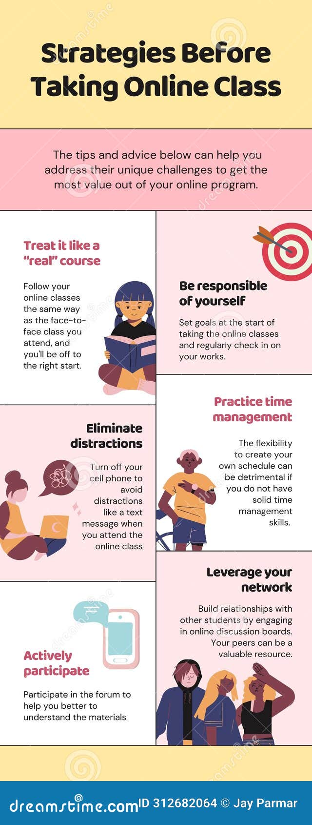 Yellow Pink Modern Illustration Online Class Tips Infographic Stock ...