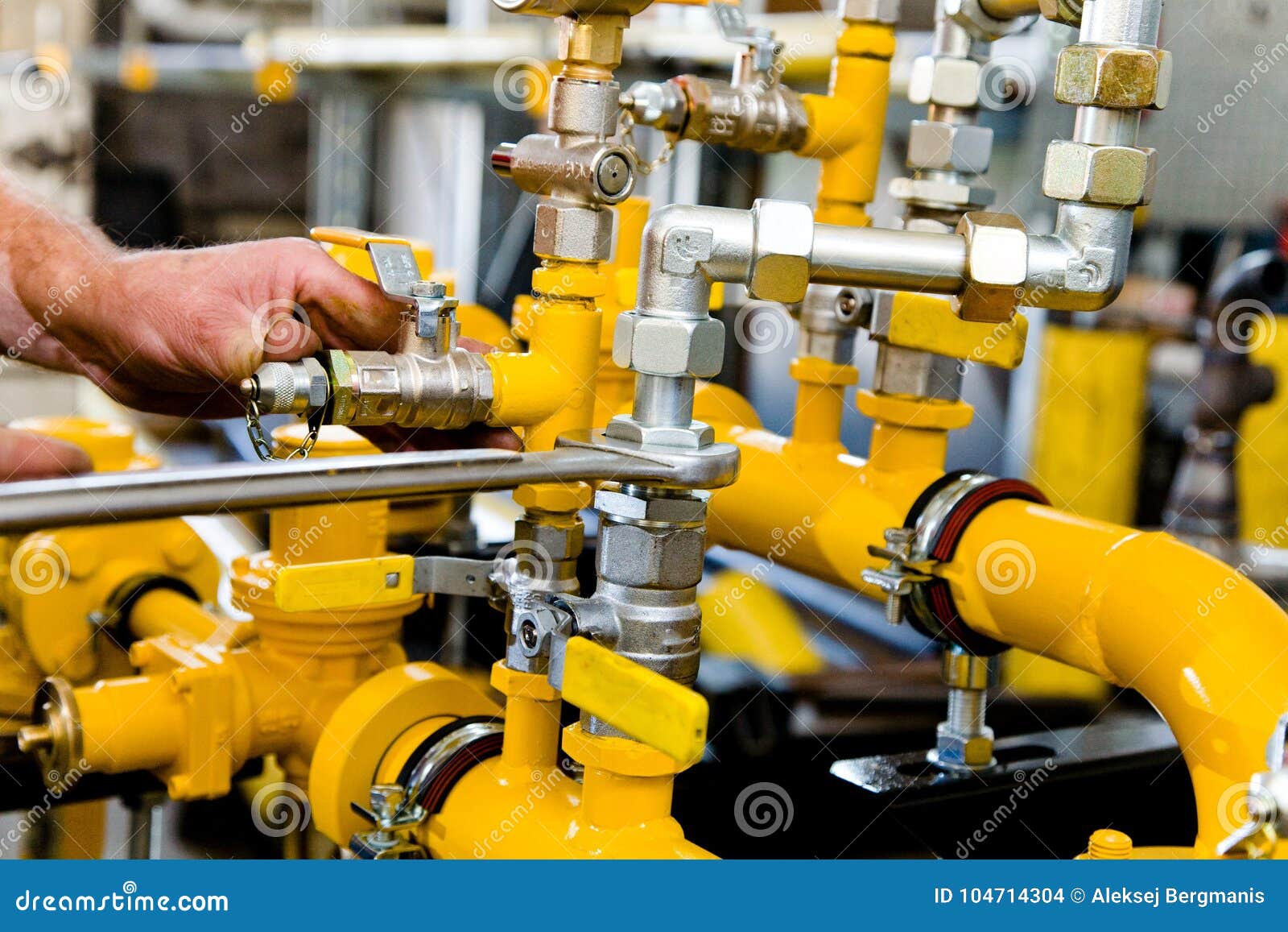 Yellow Gas Pipes and Measuring Tool Pressue Stock Photo - Image of ...