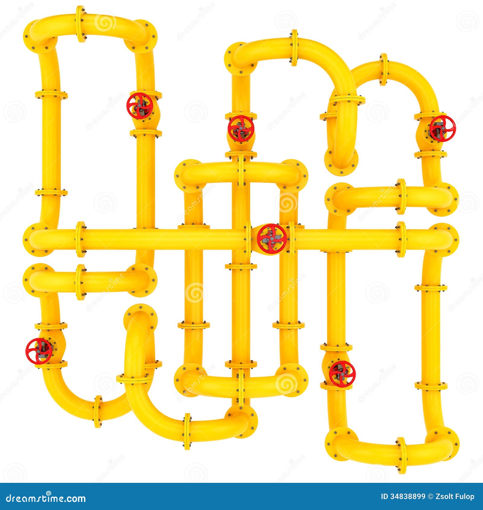 Yellow pipes with valves stock illustration. Illustration of metallic ...