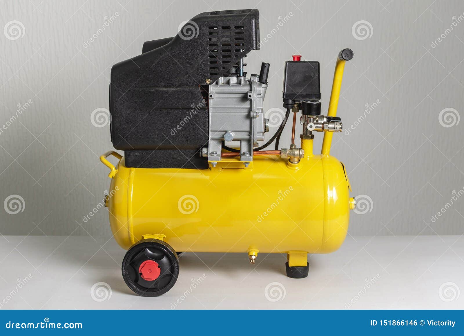 Yellow Piston Air Compressor. Compressing and Supplying Air Machine ...