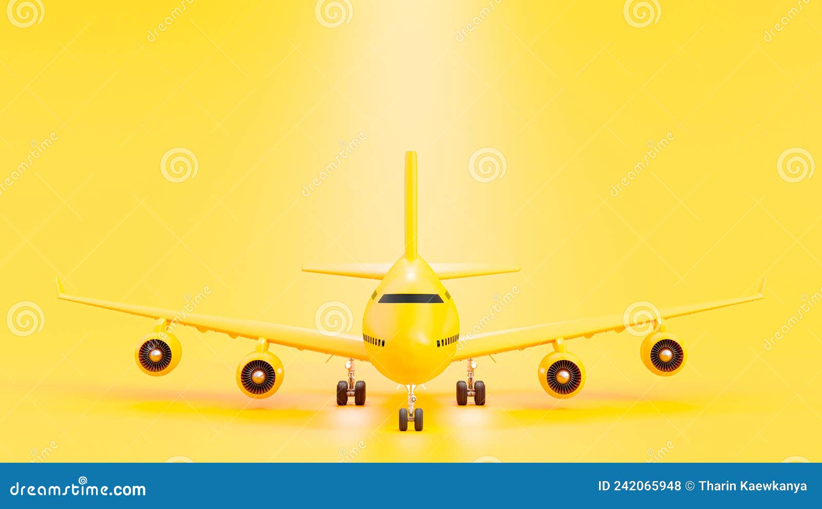 Yellow Plane on Runway and Light from Behind on Yellow Background ...