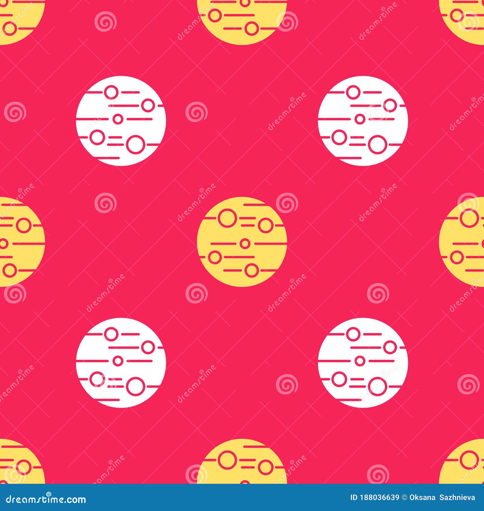 Yellow Planet Mars Icon Isolated Seamless Pattern on Red Background ...
