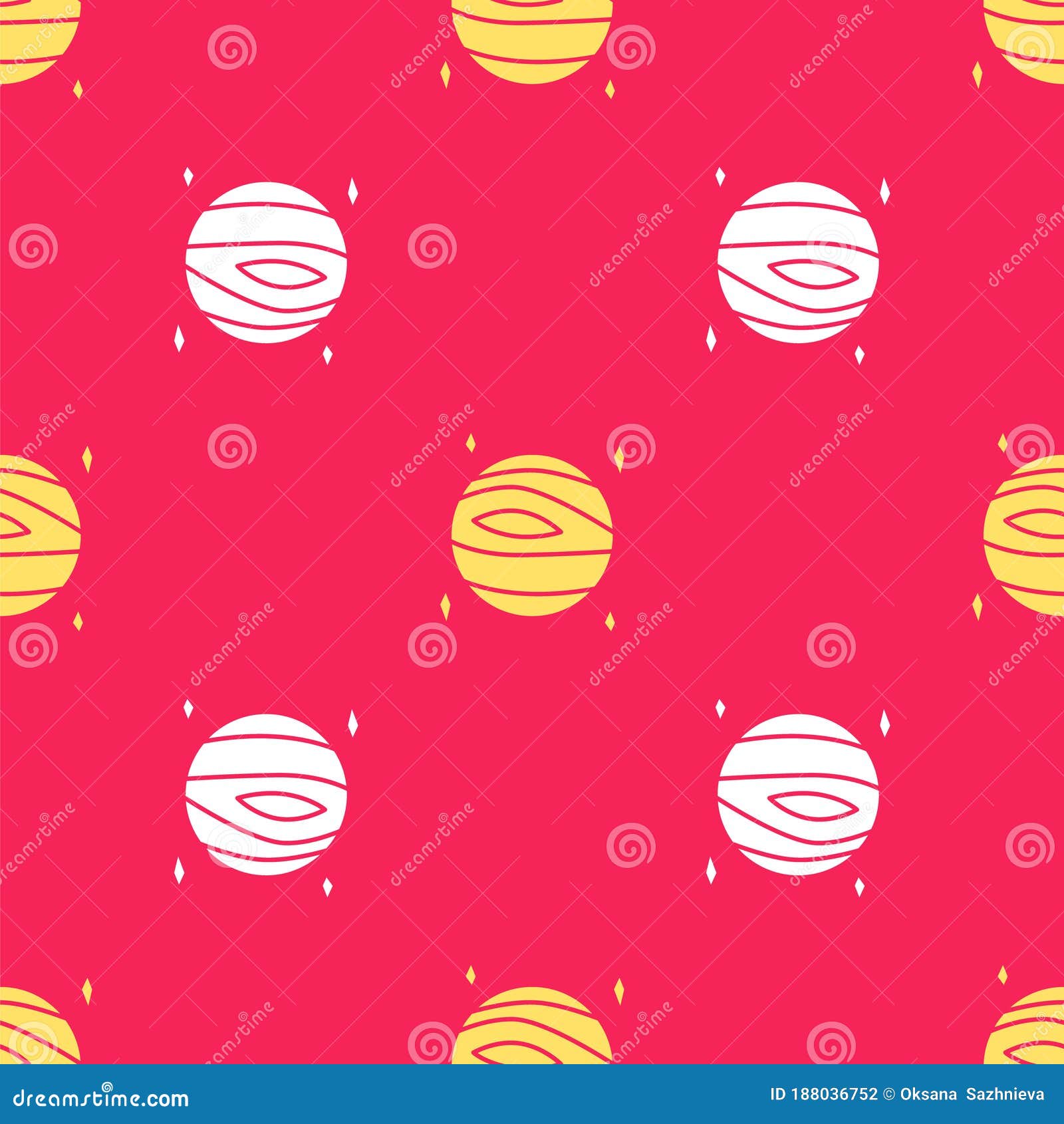 Yellow Planet Venus Icon Isolated Seamless Pattern on Red Background ...