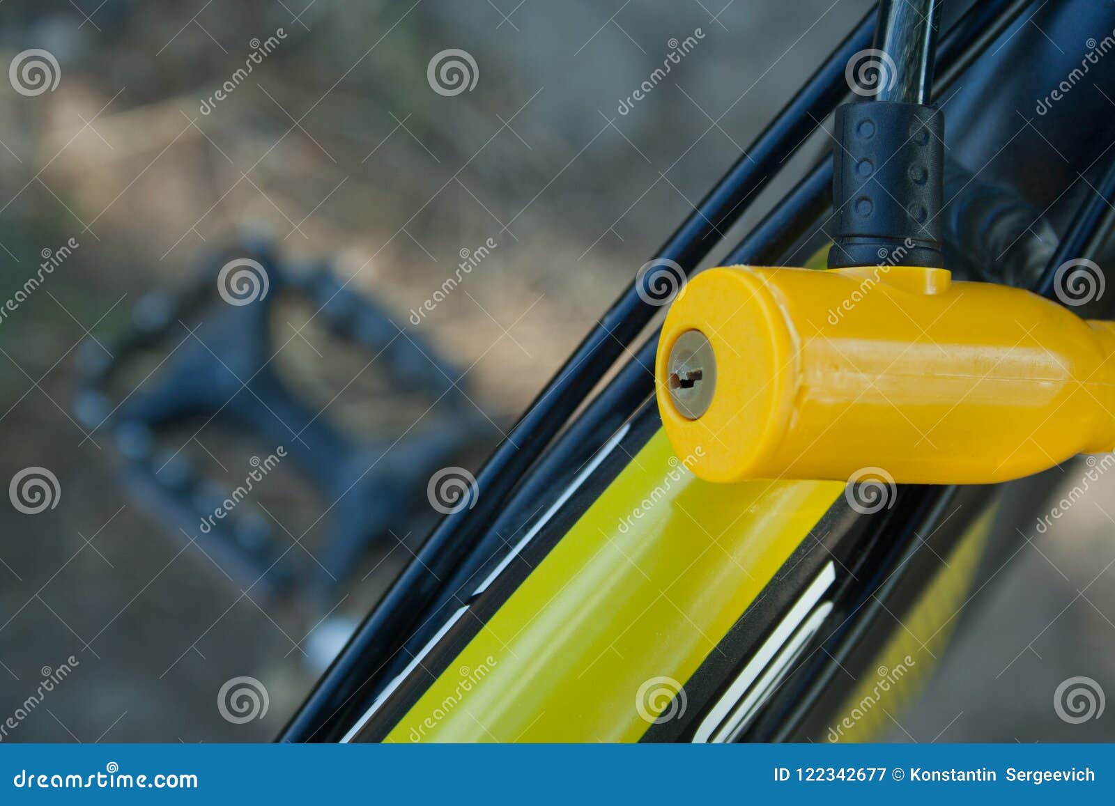Yellow Plastic Lock on a Bicycle Stock Image - Image of background ...