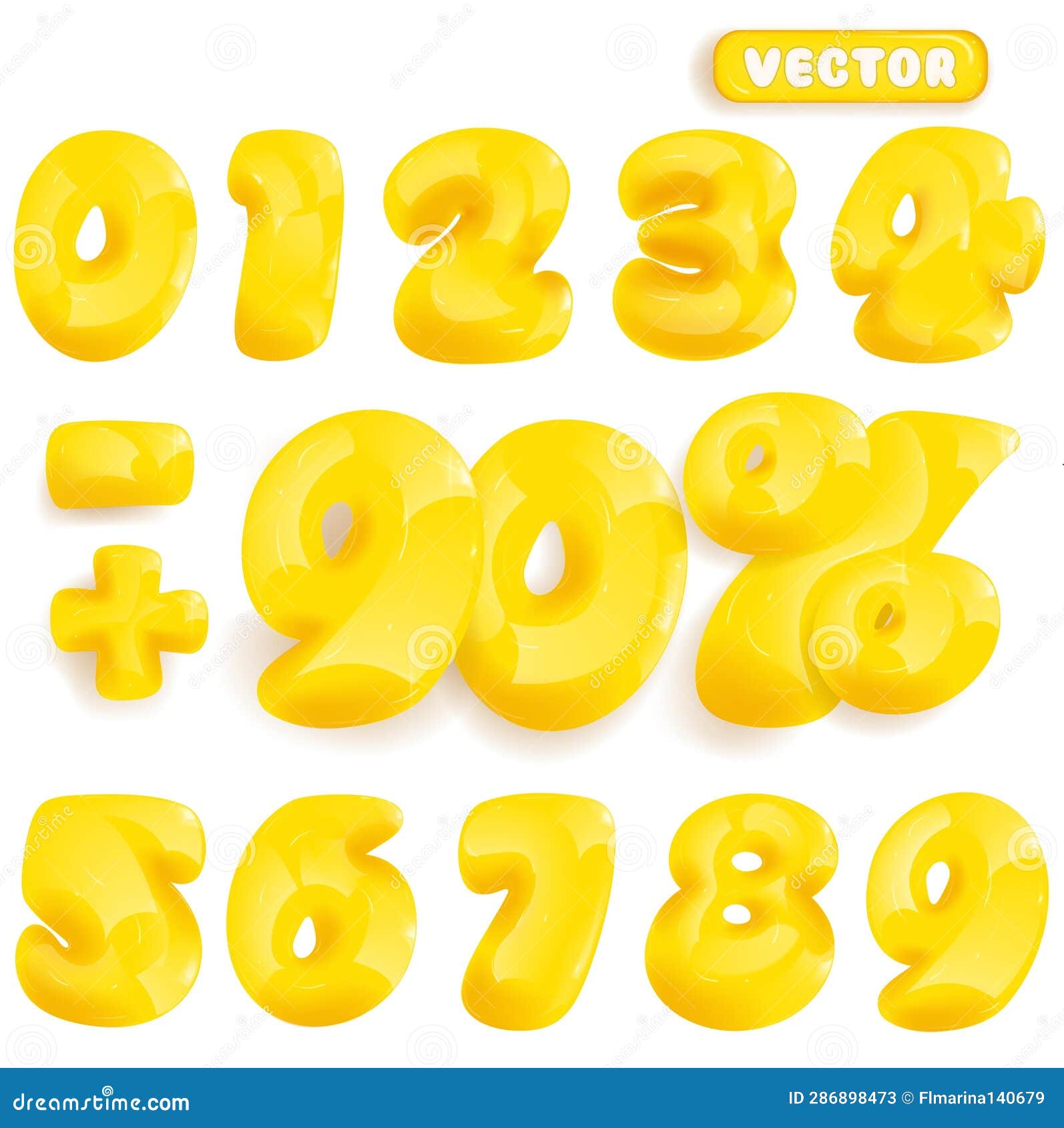 Yellow Plastic Numbers. 3d Vector Set Stock Vector - Illustration of ...