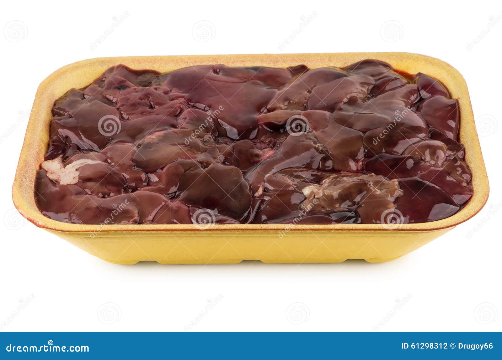 Yellow Plastic Tray with Chicken Liver on White Stock Photo - Image of ...