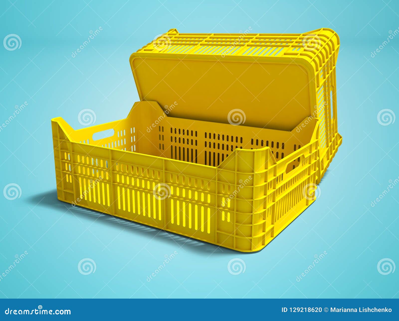 Yellow Plastic Two Boxes Blank Rear View 3d Render on Blue Background ...