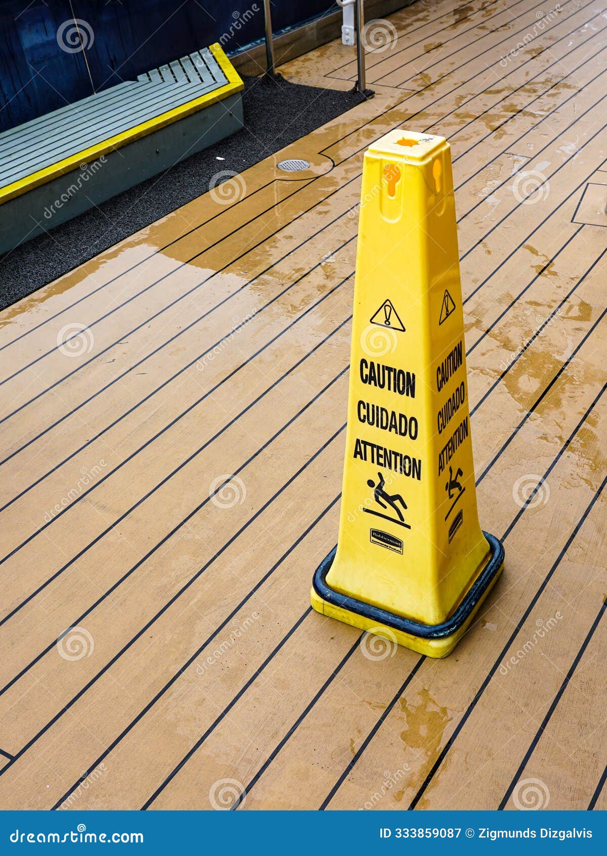 Caution Deck Slippery When Wet Sign On A White Wall Stock Photography ...