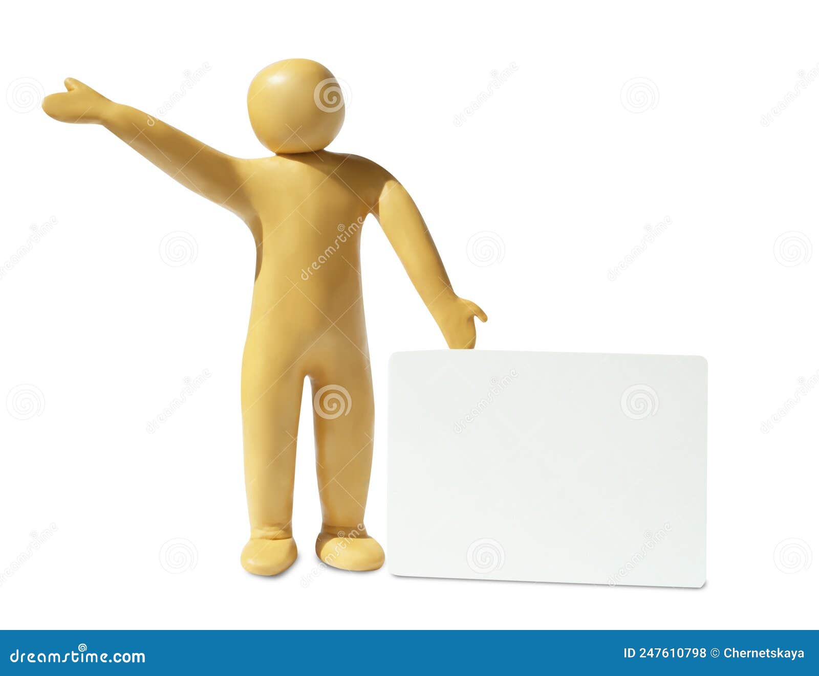 Yellow Plasticine Human Figure with Blank Card Isolated on White, Space ...