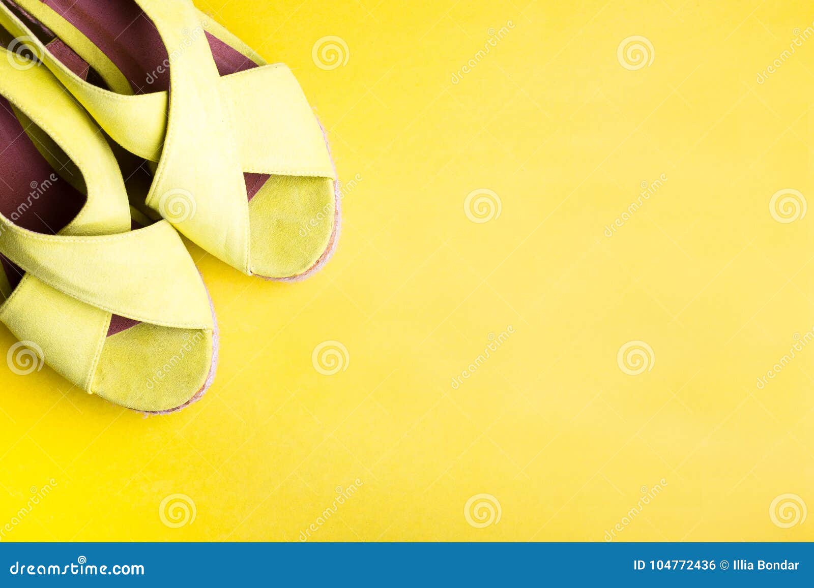 Yellow Platform Sandals on Peper Yellow Background. Flat Lay. Stock ...