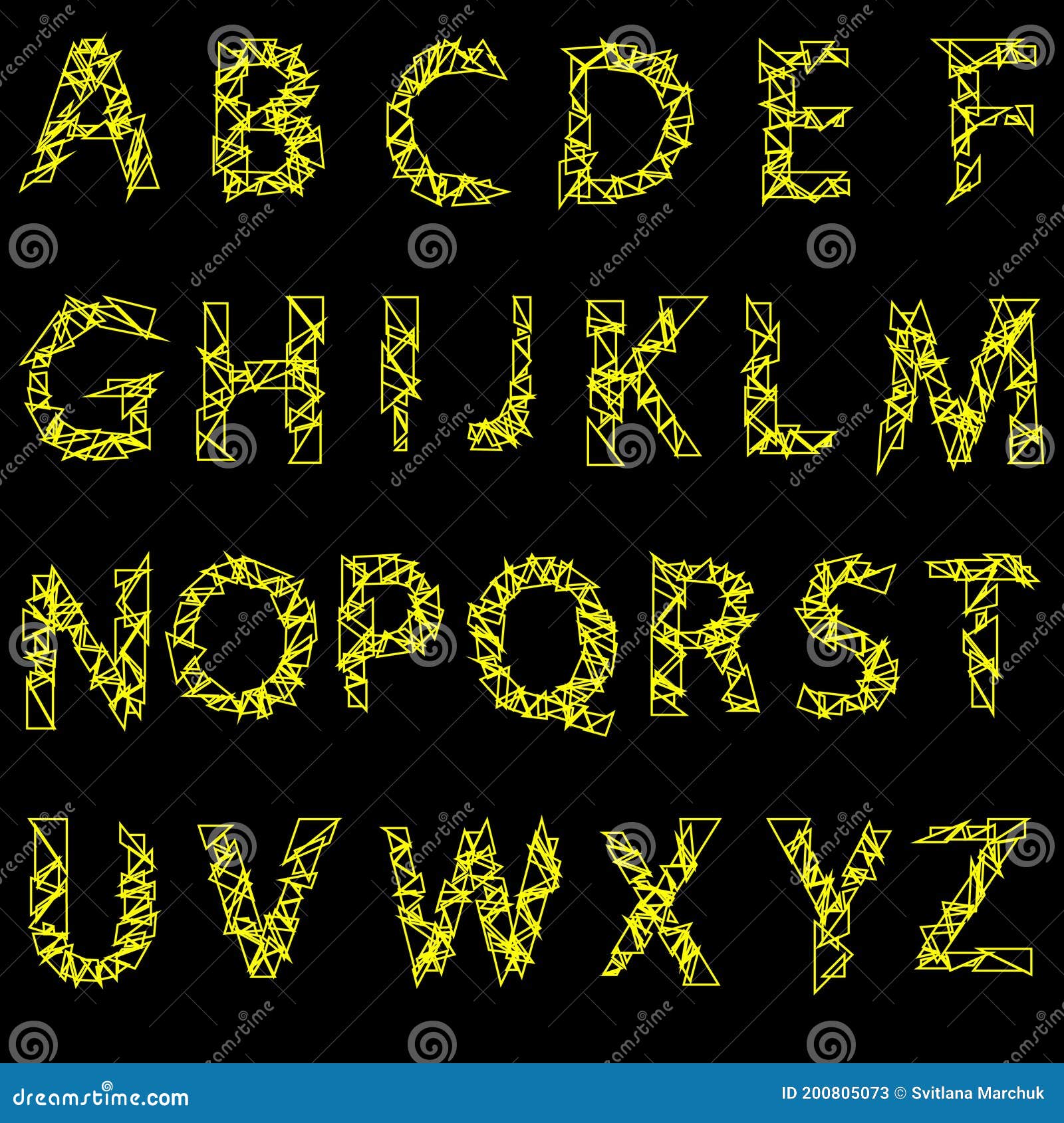 Yellow Poly English Alphabet. Yellow Stroke Stock Vector - Illustration ...