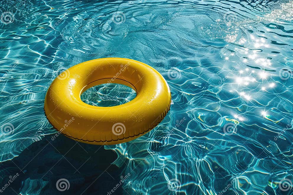 Yellow Pool Float, Ring Floating in a Refreshing Blue Swimming Pool ...