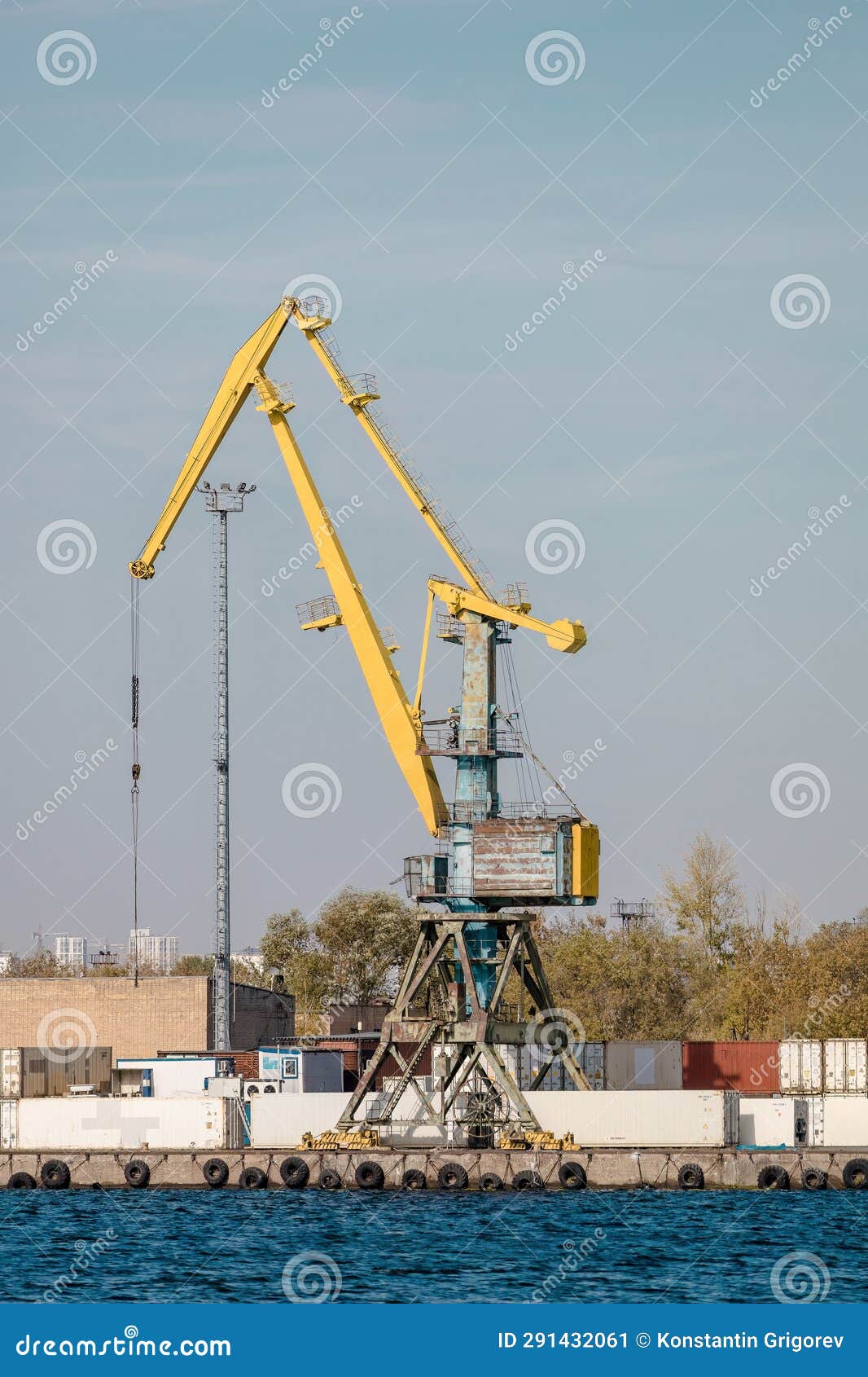 Yellow Port Crane and Containers for Freight on Ship Stock Image ...
