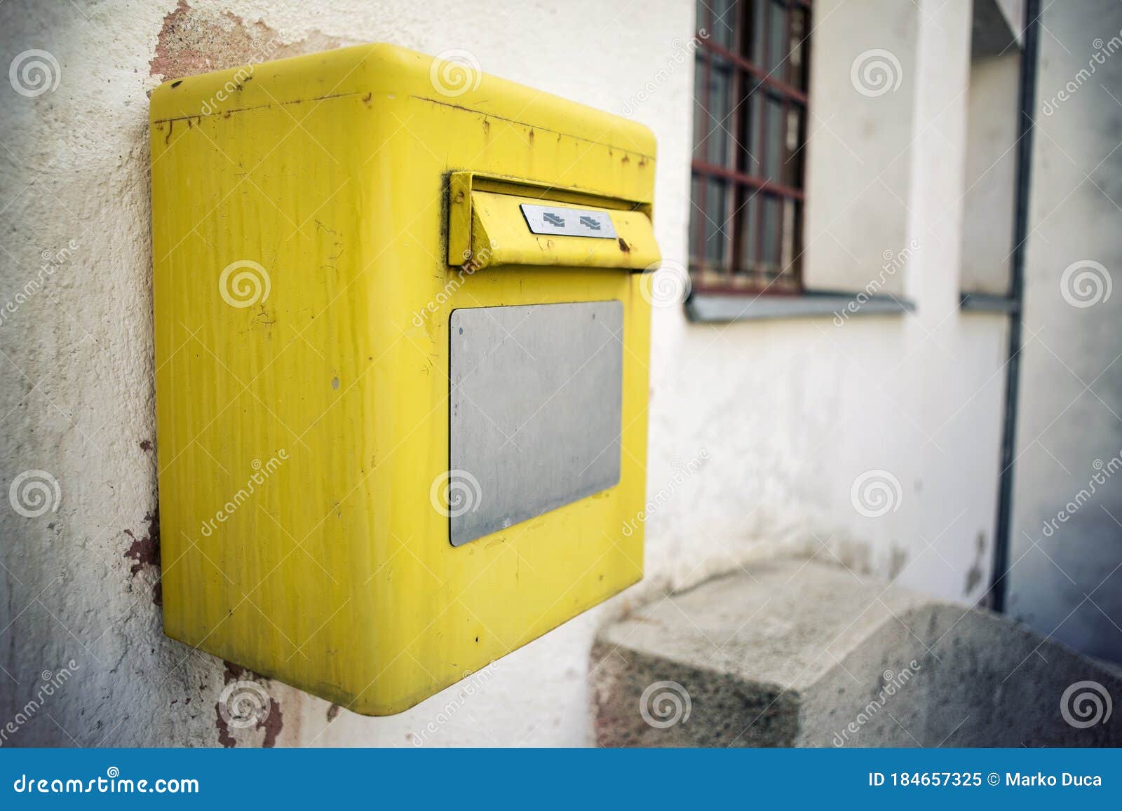 Yellow Post Box on the Wall. Stock Image - Image of europe, message ...
