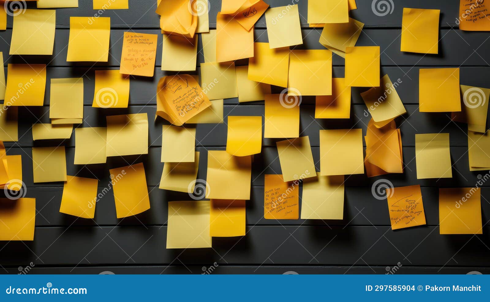 Yellow Post-it Notes on a Wall. Shallow Depth of Field. Stock Photo ...