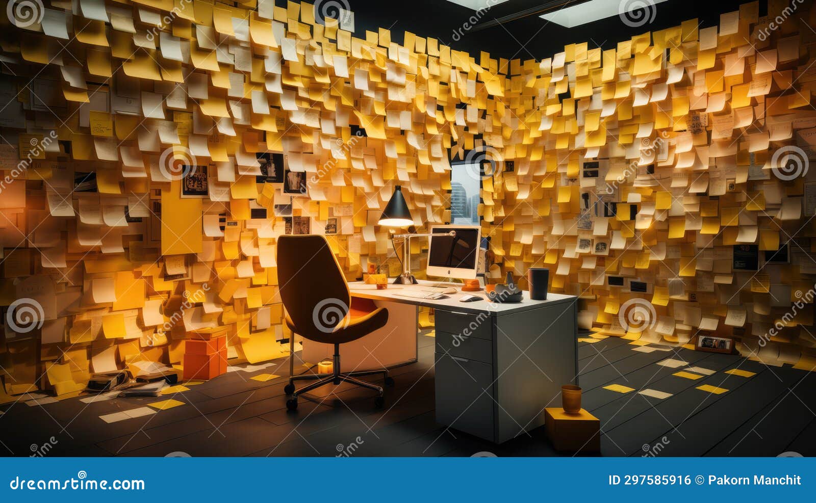 Yellow Post-it Notes on a Wall. Shallow Depth of Field. Stock Photo ...