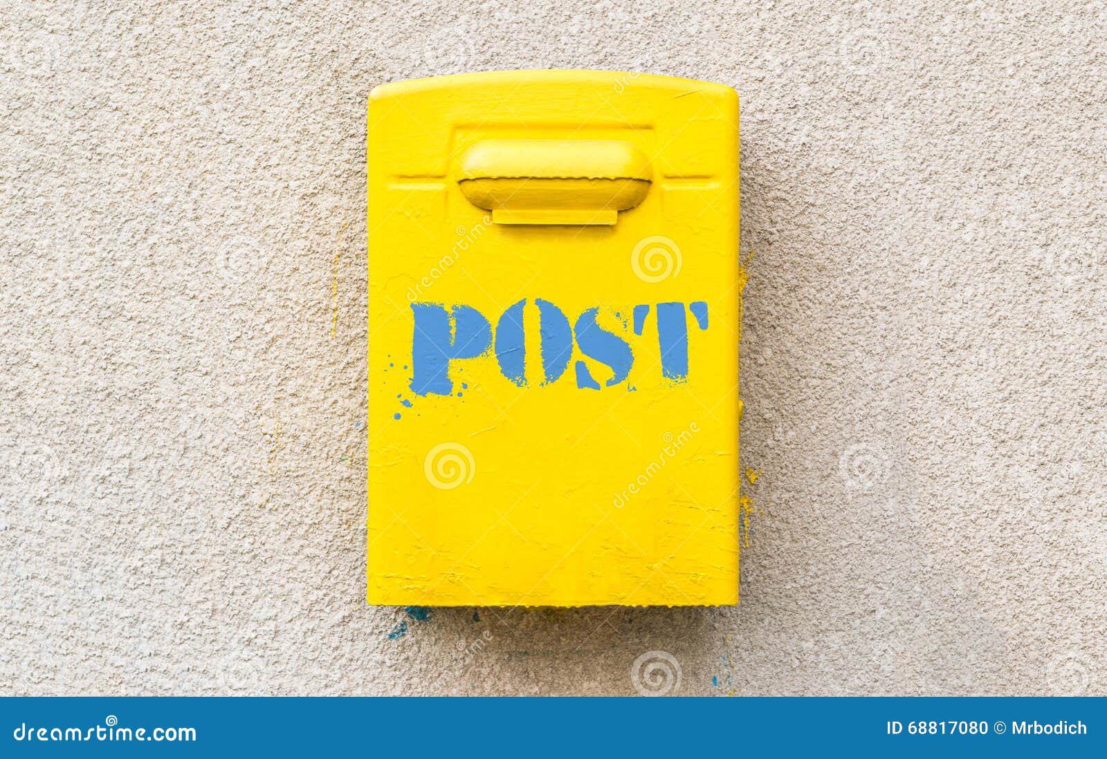Yellow Post Office Mailbox on Plastered Wall Stock Photo - Image of ...