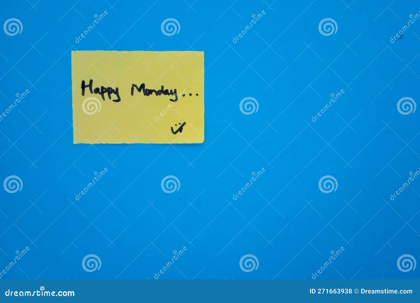 Yellow Post it Happy Monday Stock Photo - Image of signage, yellow ...