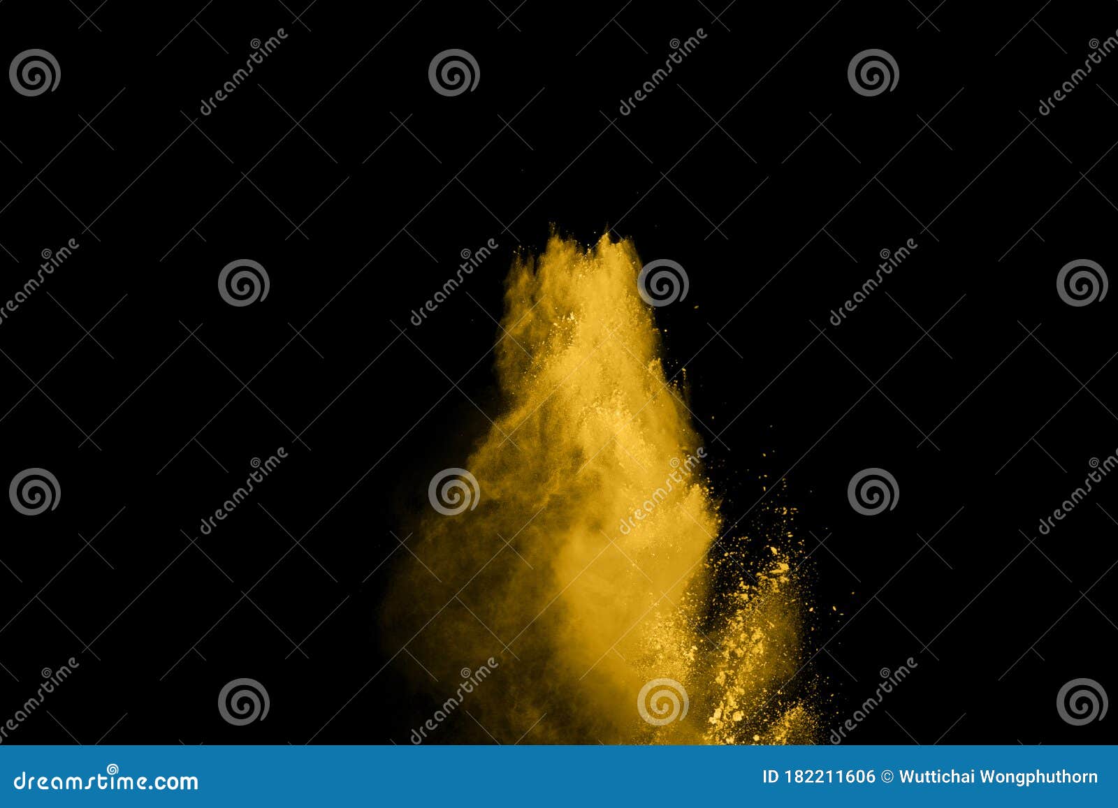 Yellow Powder Explosion on Black Background. Colored Cloud. Colorful ...