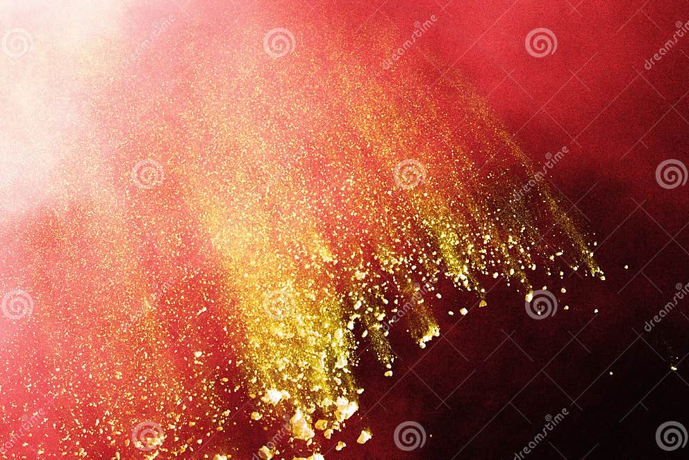 Yellow Powder Explosion on Red Background. Stock Photo - Image of holi ...