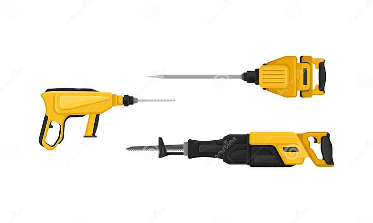 Yellow Power Tool for Construction Work Like Drilling Vector Set Stock ...