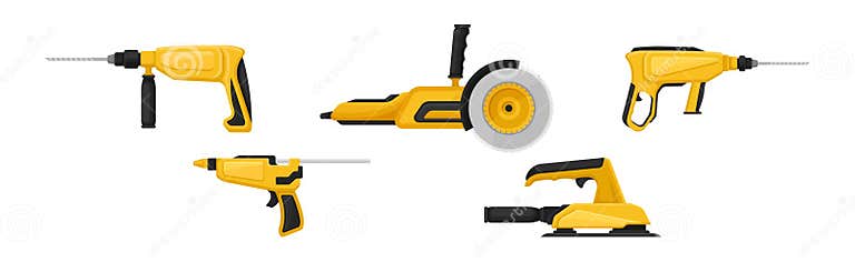 Yellow Power Tool for Construction Work Vector Set Stock Vector ...