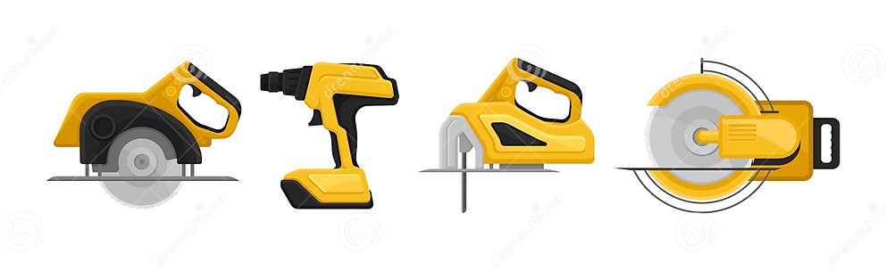 Yellow Power Tool for Construction Work Vector Set Stock Vector ...