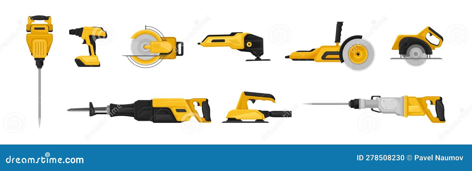 Yellow Power Tool for Construction Work Vector Set Stock Vector ...