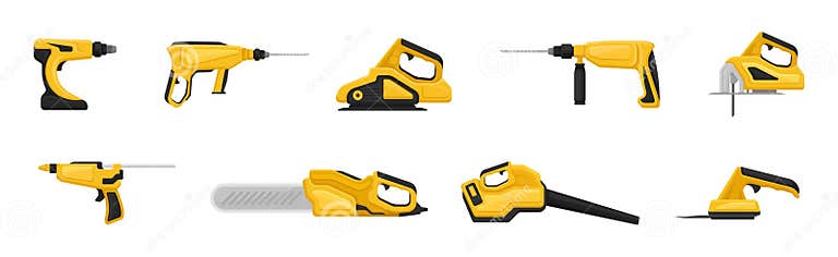 Yellow Power Tool for Construction Work Vector Set Stock Vector ...