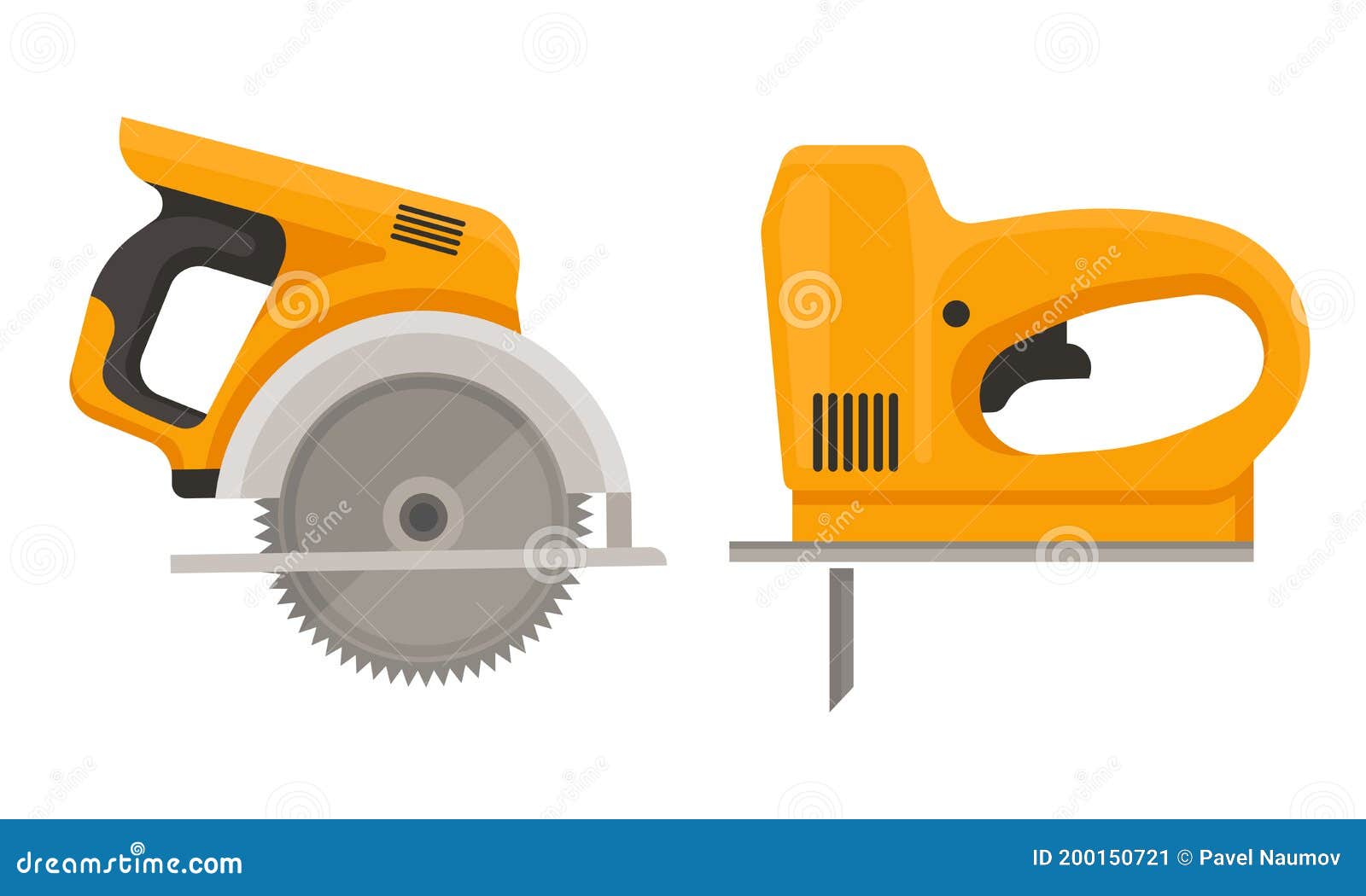 Yellow Power Tools for Carpentry Work Vector Set Stock Vector ...