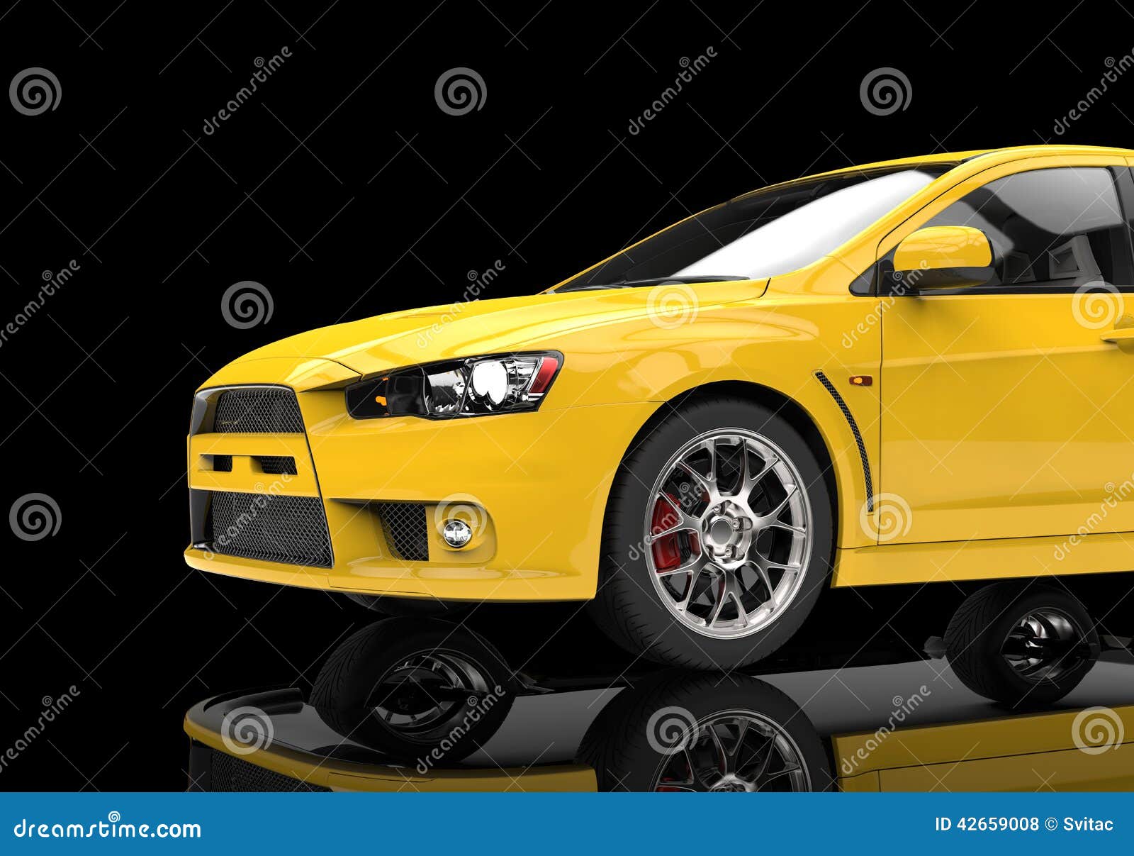 Yellow Powerful Modern Car on Black Background Stock Illustration ...