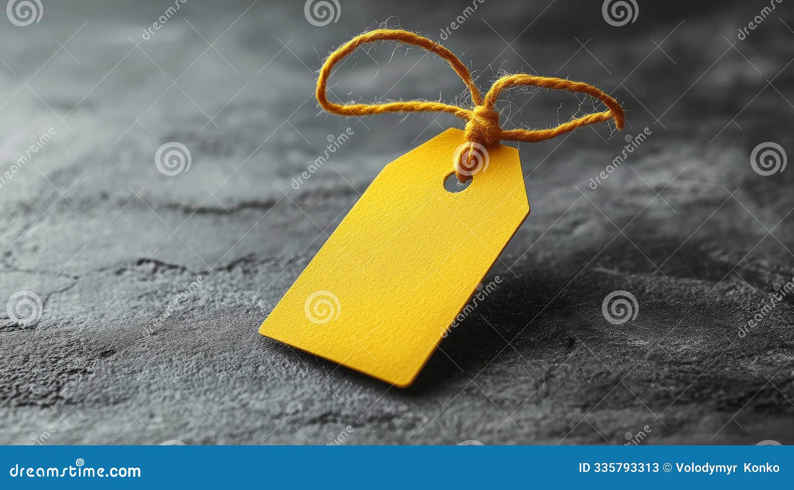 Yellow Price Tag with String on Dark Textured Surface Stock Image ...