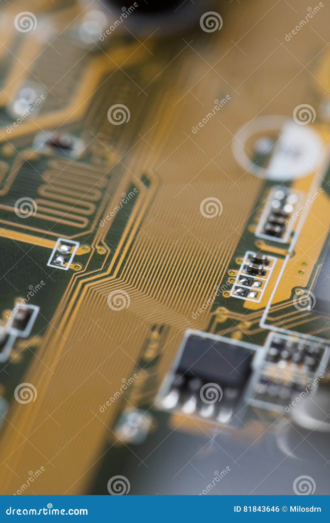 Yellow Printed Circuit Board Stock Photo - Image of closeup, conductive ...
