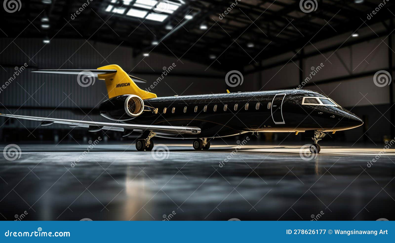 Yellow Private Jet on Hangar , Generated Ai Image Stock Illustration ...