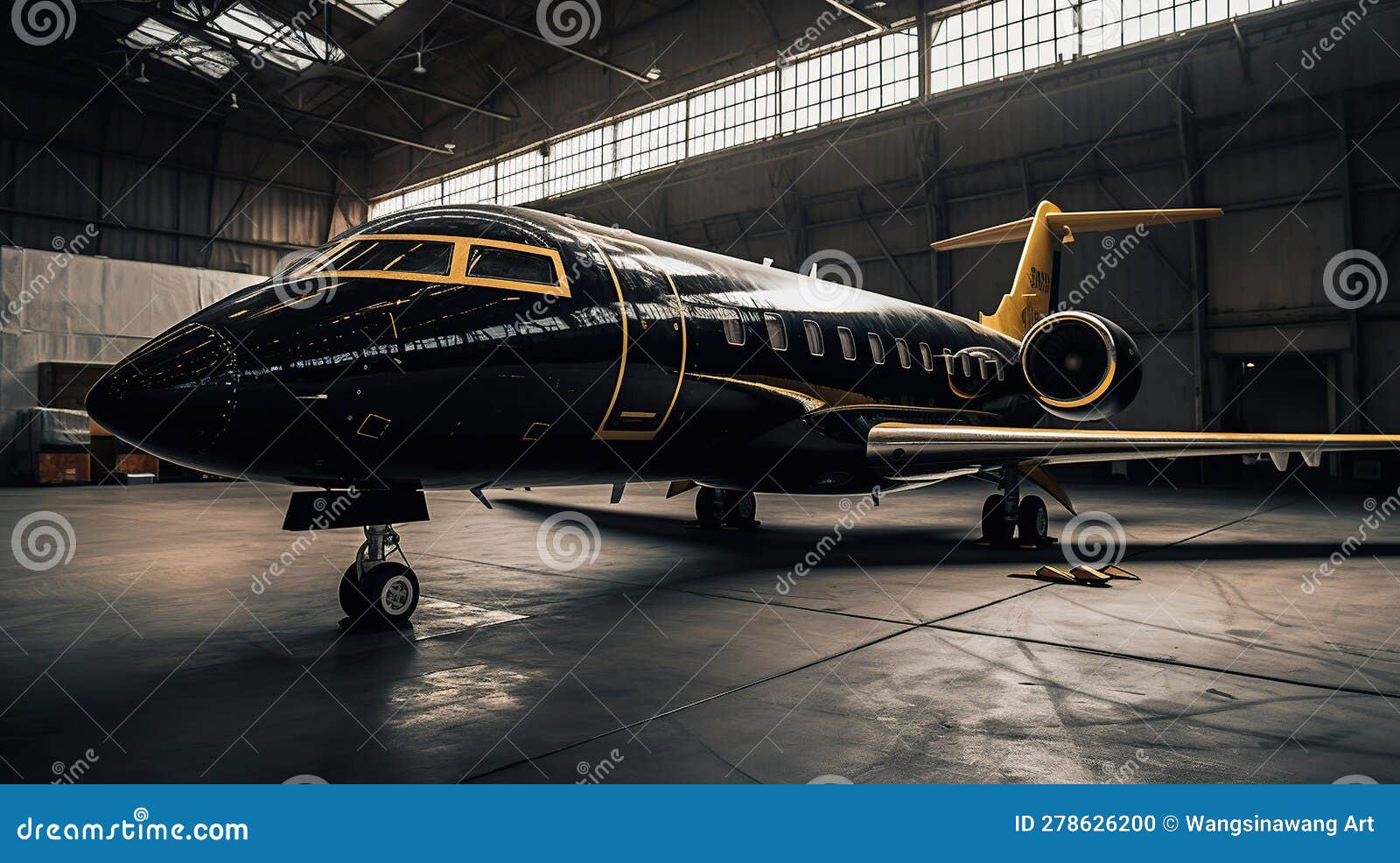 Yellow Private Jet on Hangar , Generated Ai Image Stock Illustration ...