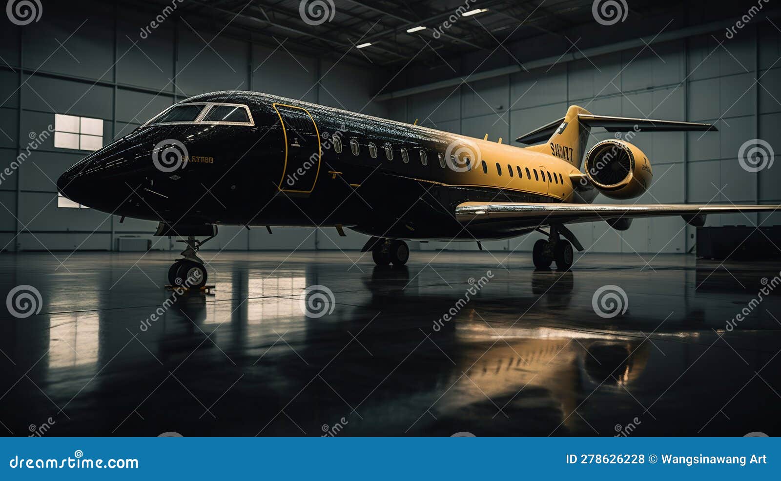 Yellow Private Jet on Hangar , Generated Ai Image Stock Illustration ...