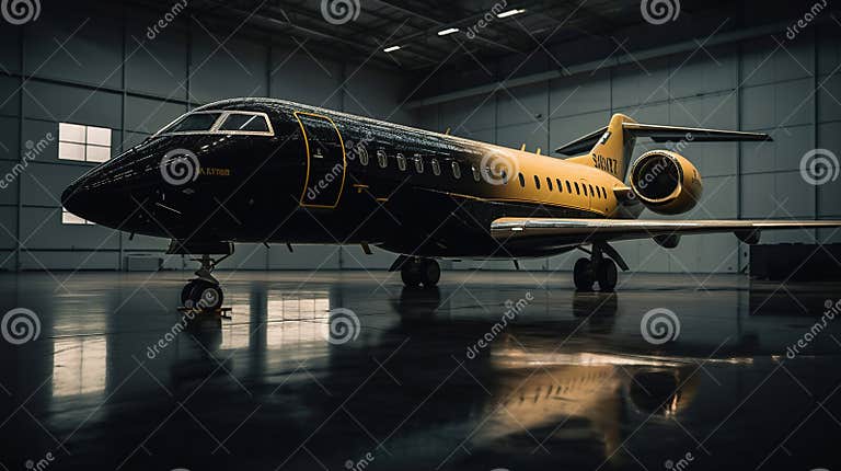 Yellow Private Jet on Hangar , Generated Ai Image Stock Illustration ...