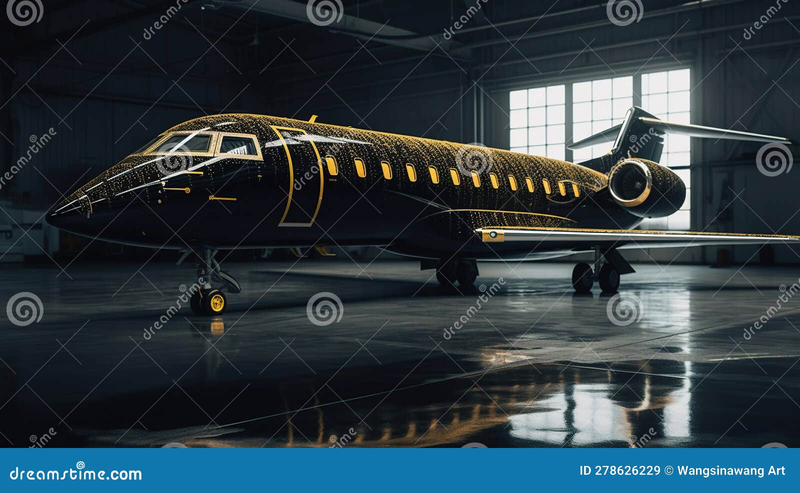 Yellow Private Jet on Hangar , Generated Ai Image Stock Illustration ...